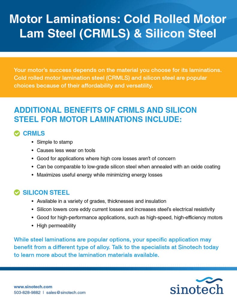 Sinotech Custom Motor Laminations - CRMLS & Silicon Steel Laminations
